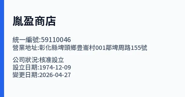 胤盈商店的照片-統編 59110046(彰化縣) 公司登記資料與營業項目詳細圖表