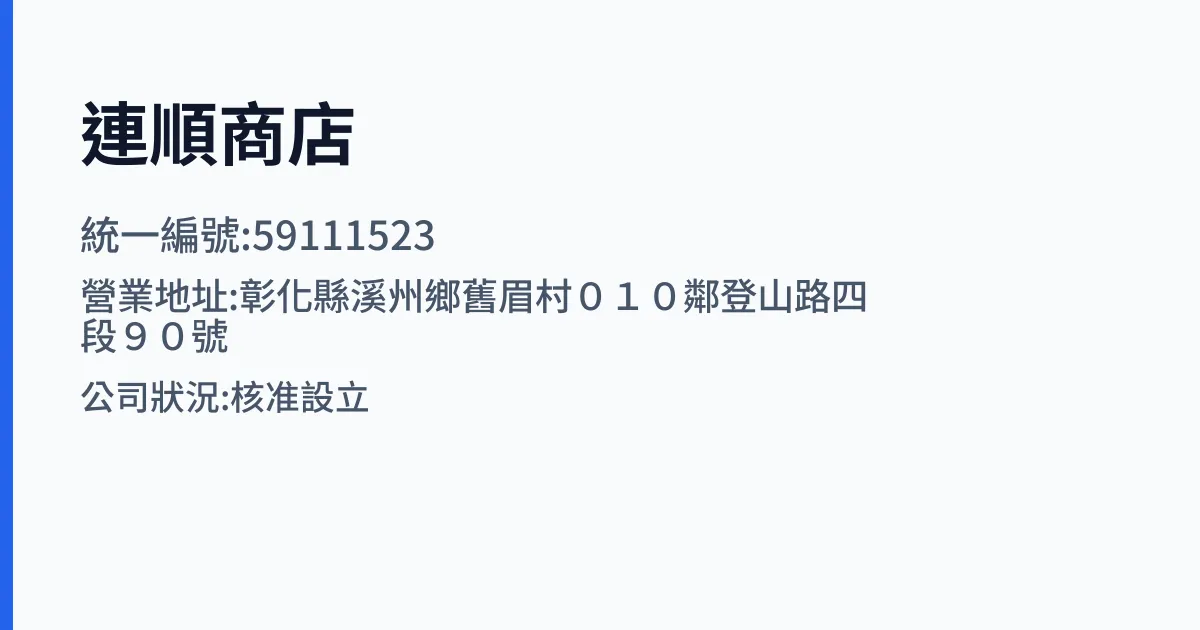 連順商店 - 統編 59111523(彰化縣) 公司登記資料與營業項目詳細圖表