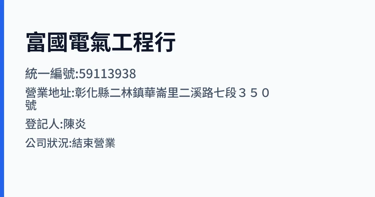 富國電氣工程行 - 統編 59113938(彰化縣) 公司登記資料與營業項目詳細圖表