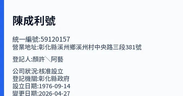 陳成利號的照片-統編 59120157(彰化縣) 公司登記資料與營業項目詳細圖表