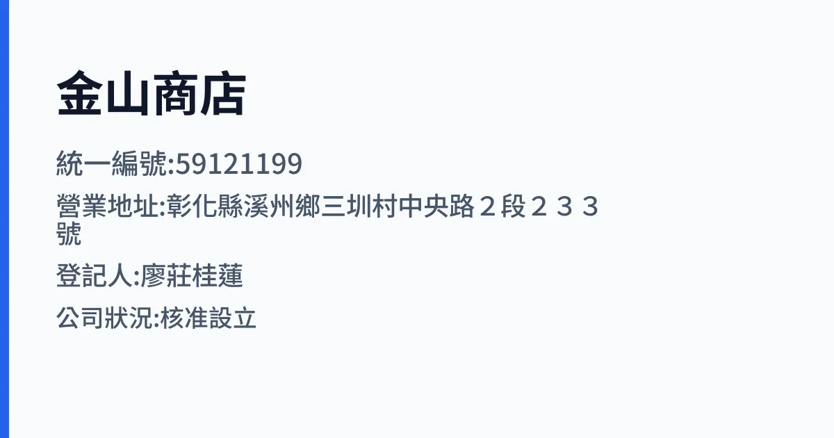 金山商店 - 統編 59121199(彰化縣) 公司登記資料與營業項目詳細圖表