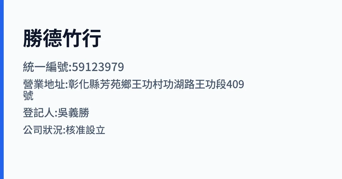 勝德竹行 - 統編 59123979(彰化縣) 公司登記資料與營業項目詳細圖表