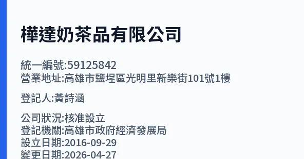 樺達奶茶品有限公司的照片-統編 59125842(高雄市) 公司登記資料與營業項目詳細圖表
