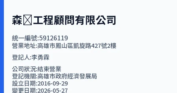 森澃工程顧問有限公司的照片-統編 59126119(高雄市) 公司登記資料與營業項目詳細圖表