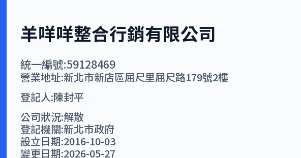 羊咩咩整合行銷有限公司的照片-統編 59128469(新北市) 公司登記資料與營業項目詳細圖表