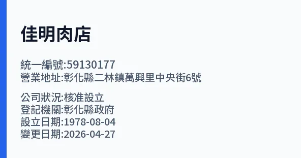 佳明肉店的照片-統編 59130177(彰化縣) 公司登記資料與營業項目詳細圖表