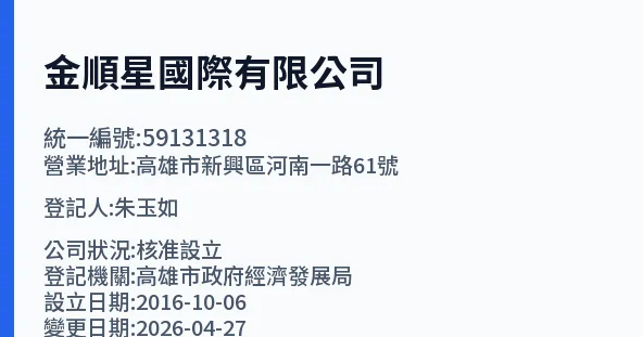 金順星國際有限公司的照片-統編 59131318(高雄市) 公司登記資料與營業項目詳細圖表