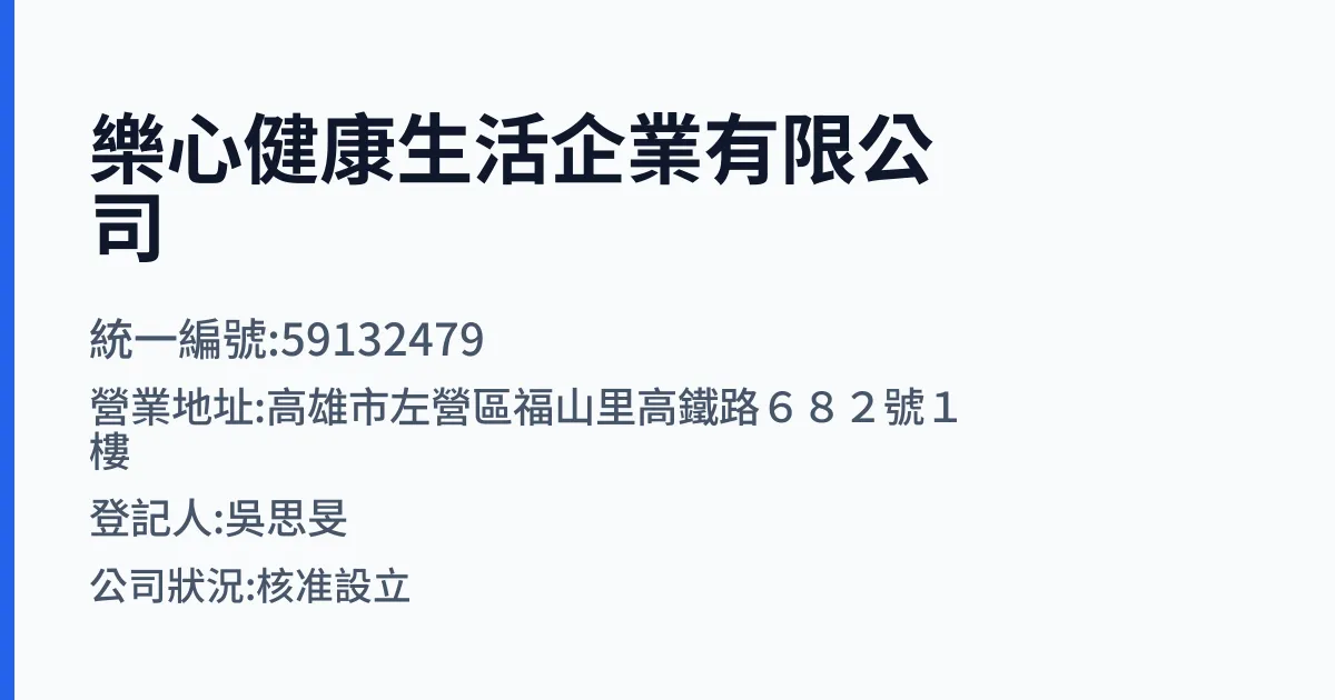 樂心健康生活企業有限公司 - 統編 59132479(高雄市) 公司登記資料與營業項目詳細圖表