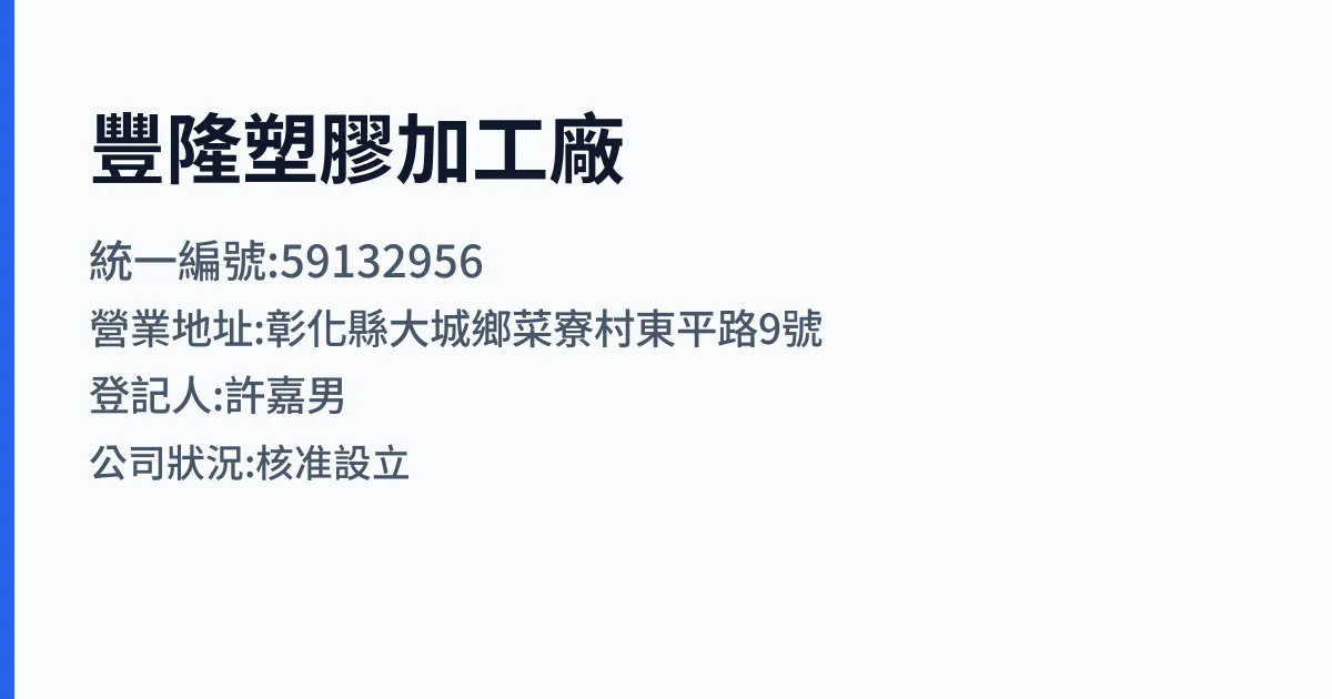豐隆塑膠加工廠 - 統編 59132956(彰化縣) 公司登記資料與營業項目詳細圖表