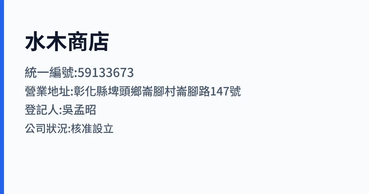 水木商店 - 統編 59133673(彰化縣) 公司登記資料與營業項目詳細圖表