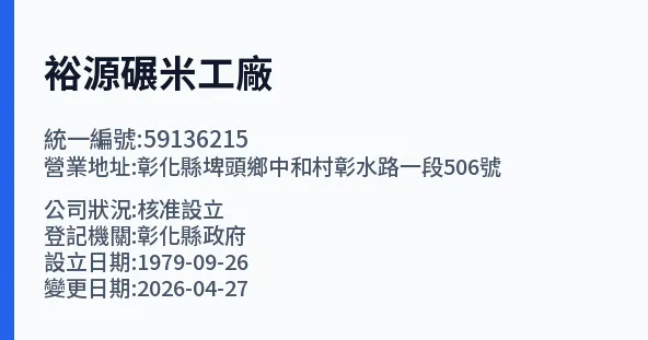 裕源碾米工廠的照片-統編 59136215(彰化縣) 公司登記資料與營業項目詳細圖表