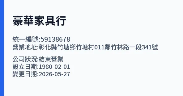 豪華家具行的照片-統編 59138678(彰化縣) 公司登記資料與營業項目詳細圖表