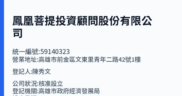 鳳凰菩提投資顧問股份有限公司的照片-統編 59140323(高雄市) 公司登記資料與營業項目詳細圖表