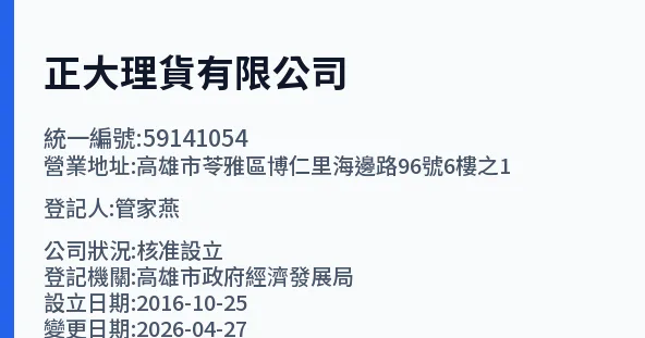 正大理貨有限公司的照片-統編 59141054(高雄市) 公司登記資料與營業項目詳細圖表