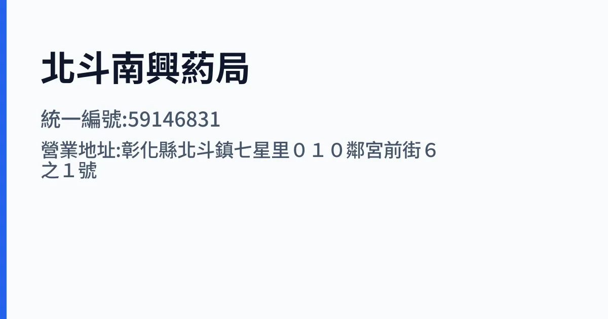 北斗南興葯局 - 統編 59146831(彰化縣) 公司登記資料與營業項目詳細圖表