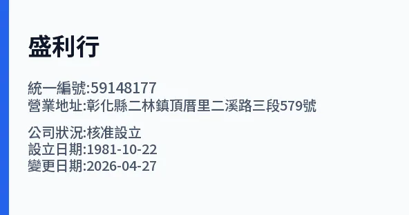 盛利行的照片-統編 59148177(彰化縣) 公司登記資料與營業項目詳細圖表
