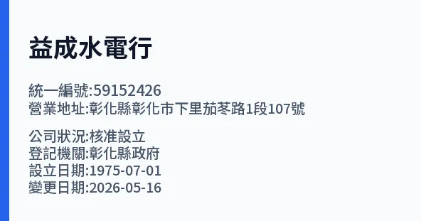 益成水電行的照片-統編 59152426(彰化縣) 公司登記資料與營業項目詳細圖表