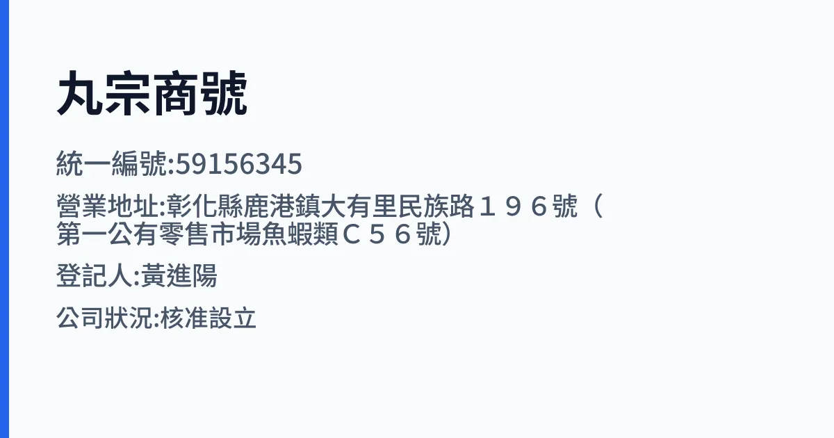 丸宗商號 - 統編 59156345(彰化縣) 公司登記資料與營業項目詳細圖表