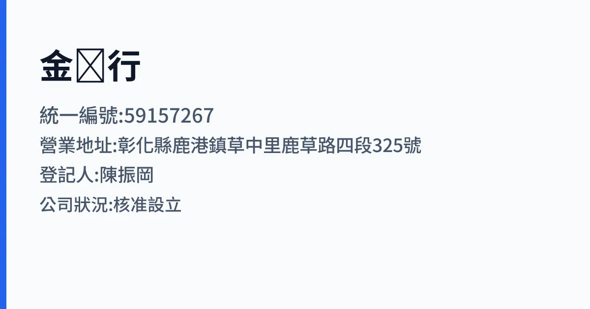 金爲行 - 統編 59157267(彰化縣) 公司登記資料與營業項目詳細圖表
