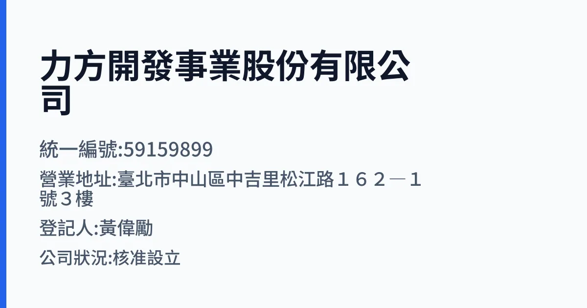 力方開發事業股份有限公司 - 統編 59159899(臺北市) 公司登記資料與營業項目詳細圖表