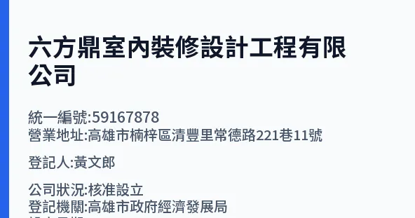 六方鼎室內裝修設計工程有限公司的照片-統編 59167878(高雄市) 公司登記資料與營業項目詳細圖表