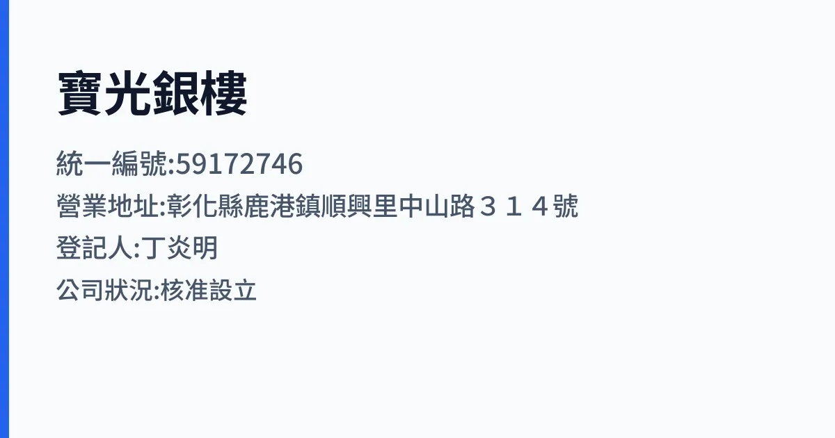 寶光銀樓 - 統編 59172746(彰化縣) 公司登記資料與營業項目詳細圖表
