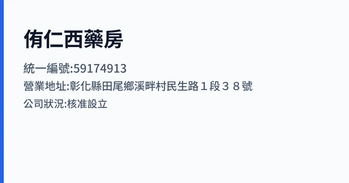 侑仁西藥房 - 統編 59174913(彰化縣) 公司登記資料與營業項目詳細圖表