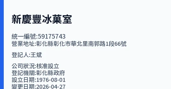 新慶豐冰菓室的照片-統編 59175743(彰化縣) 公司登記資料與營業項目詳細圖表