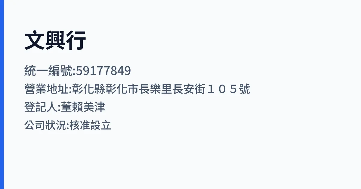 文興行 - 統編 59177849(彰化縣) 公司登記資料與營業項目詳細圖表