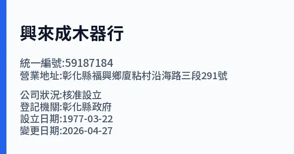 興來成木器行的照片-統編 59187184(彰化縣) 公司登記資料與營業項目詳細圖表