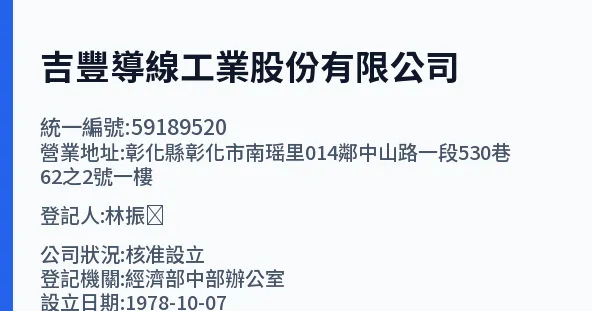 吉豐導線工業股份有限公司的照片-統編 59189520(彰化縣) 公司登記資料與營業項目詳細圖表