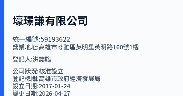 壕璟謙有限公司的照片-統編 59193622(高雄市) 公司登記資料與營業項目詳細圖表