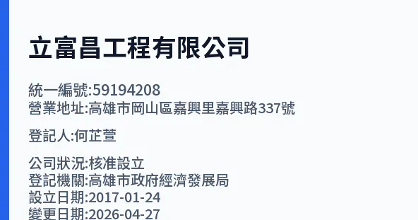 立富昌工程有限公司的照片-統編 59194208(高雄市) 公司登記資料與營業項目詳細圖表