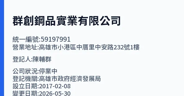 群創鋼品實業有限公司的照片-統編 59197991(高雄市) 公司登記資料與營業項目詳細圖表