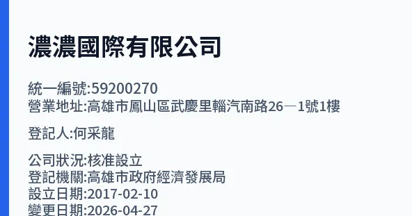 濃濃國際有限公司的照片-統編 59200270(高雄市) 公司登記資料與營業項目詳細圖表