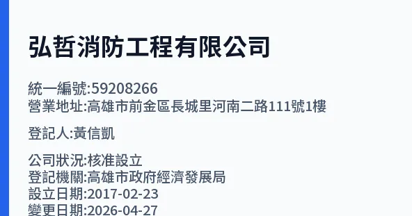 弘哲消防工程有限公司的照片-統編 59208266(高雄市) 公司登記資料與營業項目詳細圖表