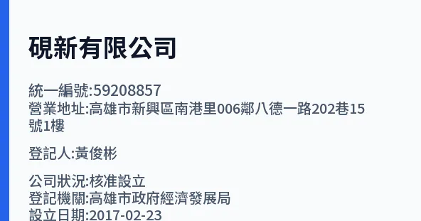 硯新有限公司的照片-統編 59208857(高雄市) 公司登記資料與營業項目詳細圖表