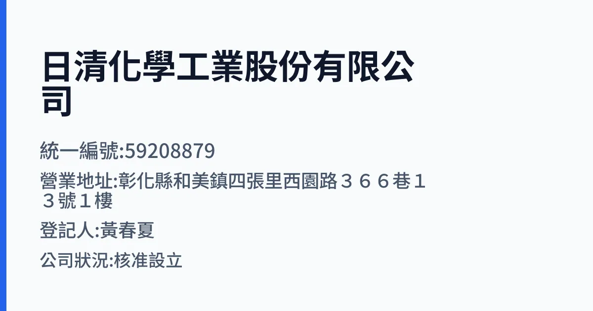 日清化學工業股份有限公司 - 統編 59208879(彰化縣) 公司登記資料與營業項目詳細圖表