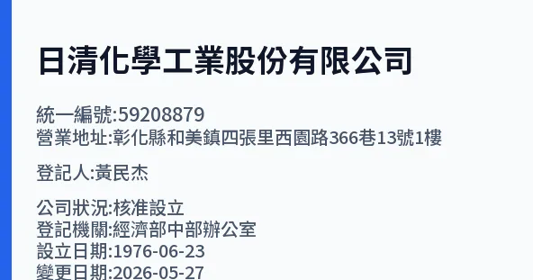 日清化學工業股份有限公司的照片-統編 59208879(彰化縣) 公司登記資料與營業項目詳細圖表