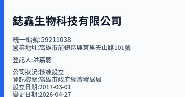 鋕鑫生物科技有限公司的照片-統編 59211038(高雄市) 公司登記資料與營業項目詳細圖表