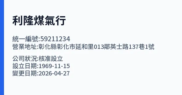 利隆煤氣行的照片-統編 59211234(彰化縣) 公司登記資料與營業項目詳細圖表