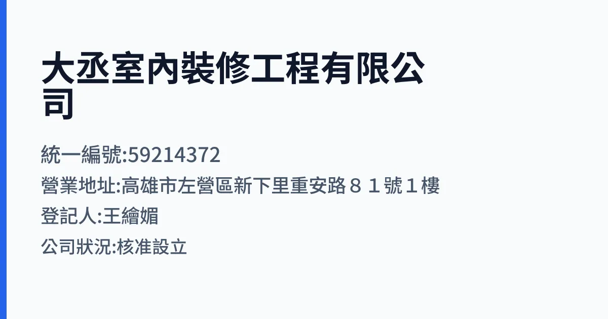 大丞室內裝修工程有限公司 - 統編 59214372(高雄市) 公司登記資料與營業項目詳細圖表