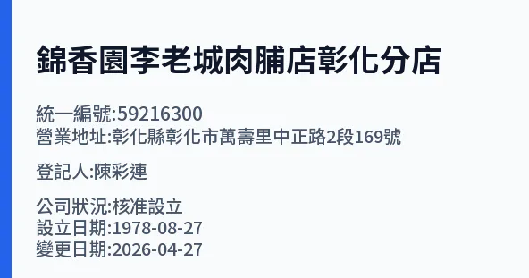 錦香園李老城肉脯店彰化分店的照片-統編 59216300(彰化縣) 公司登記資料與營業項目詳細圖表