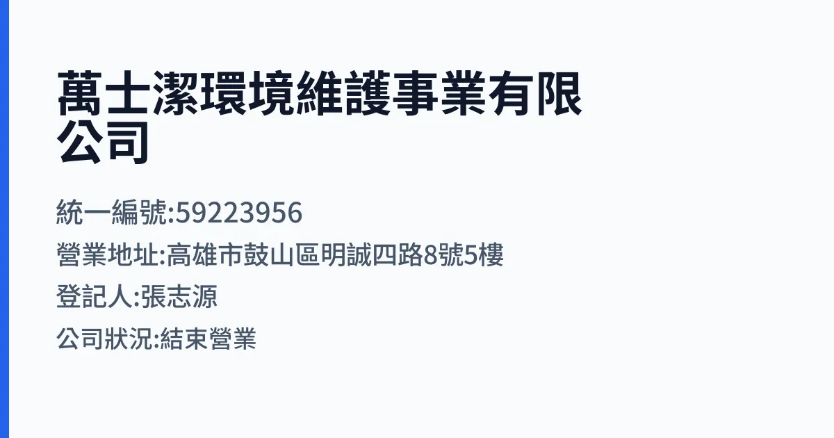 萬士潔環境維護事業有限公司 - 統編 59223956(高雄市) 公司登記資料與營業項目詳細圖表