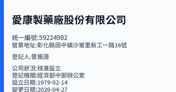 愛康製藥廠股份有限公司的照片-統編 59224982(彰化縣) 公司登記資料與營業項目詳細圖表