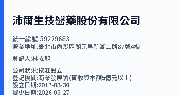 沛爾生技醫藥股份有限公司的照片-統編 59229683(臺北市) 公司登記資料與營業項目詳細圖表