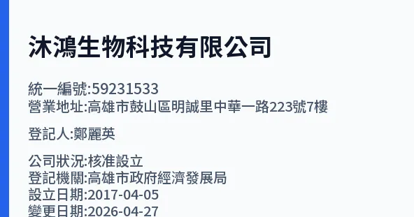 沐鴻生物科技有限公司的照片-統編 59231533(高雄市) 公司登記資料與營業項目詳細圖表