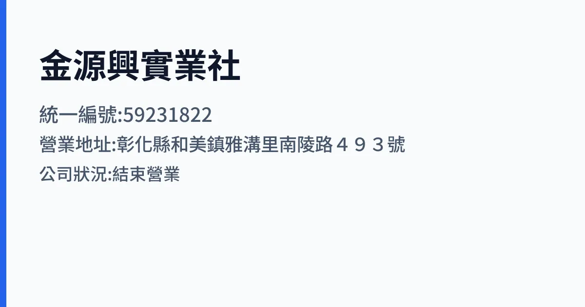 金源興實業社 - 統編 59231822(彰化縣) 公司登記資料與營業項目詳細圖表