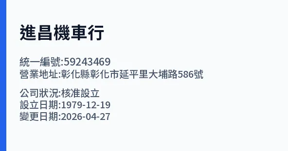 進昌機車行的照片-統編 59243469(彰化縣) 公司登記資料與營業項目詳細圖表