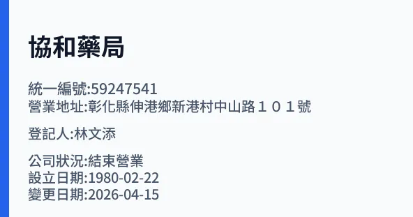 協和藥局的照片-統編 59247541(彰化縣) 公司登記資料與營業項目詳細圖表